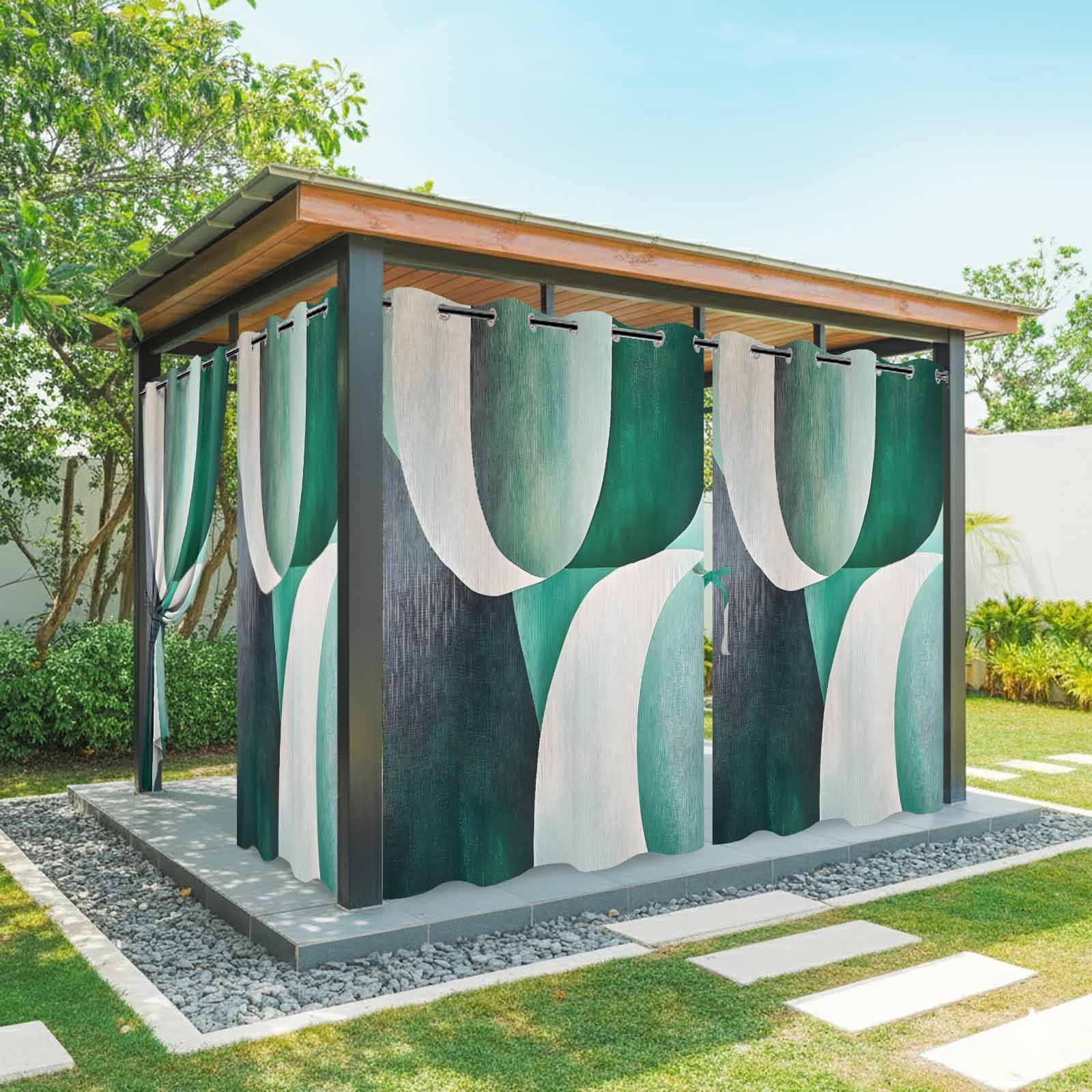 Abstract Stitching Outdoor Curtains for Patio Waterproof, Green White ...