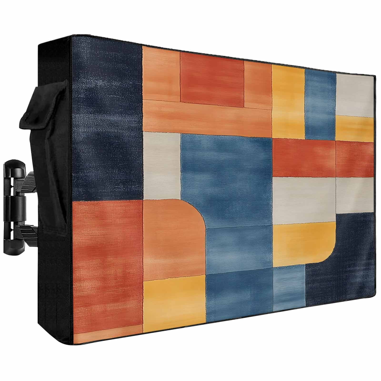 Abstract Stitching Outdoor TV Cover 40 to 43 inch White Orange Blue ...