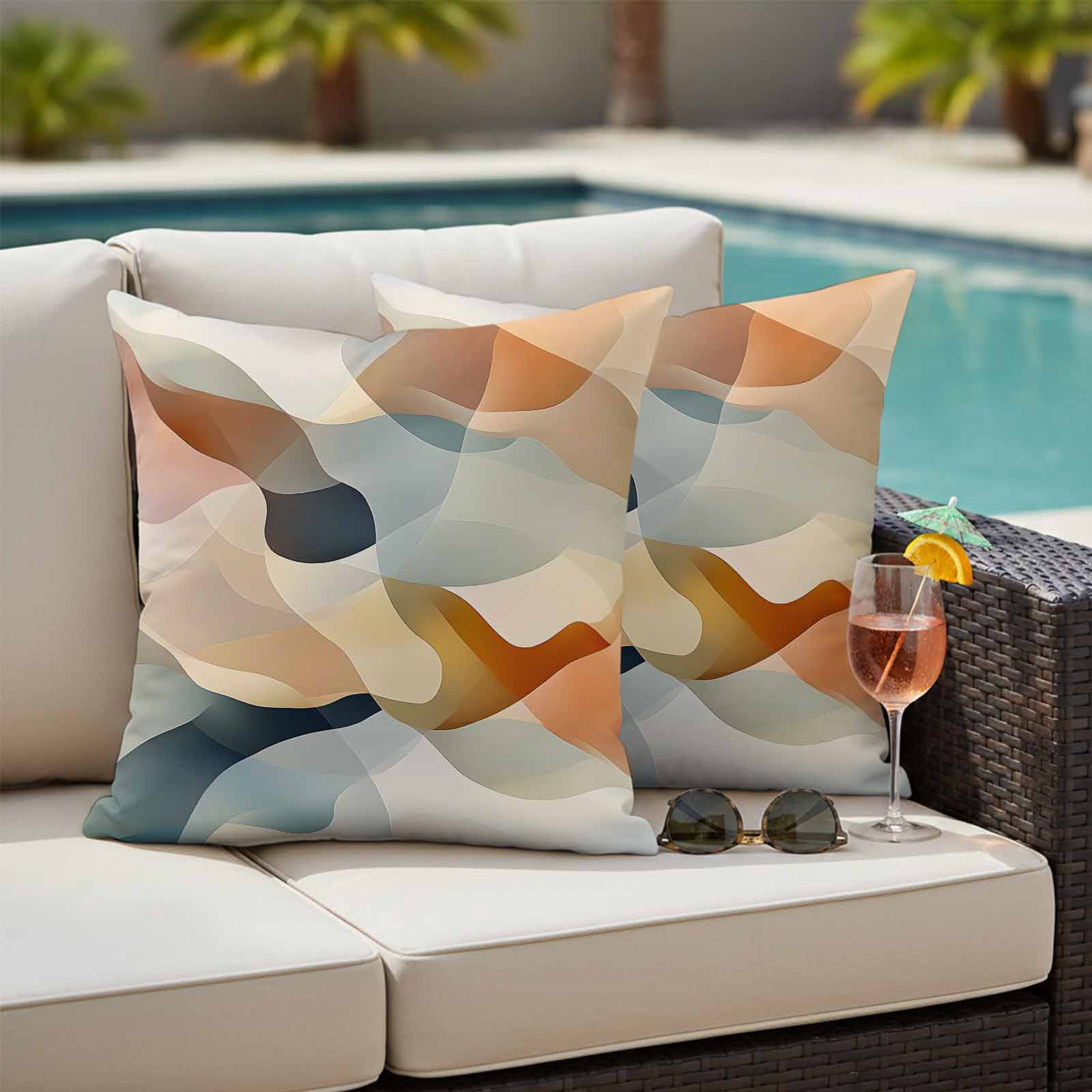 Abstract Stitching Outdoor Throw Pillow Covers Set of 2, Blue Brown ...