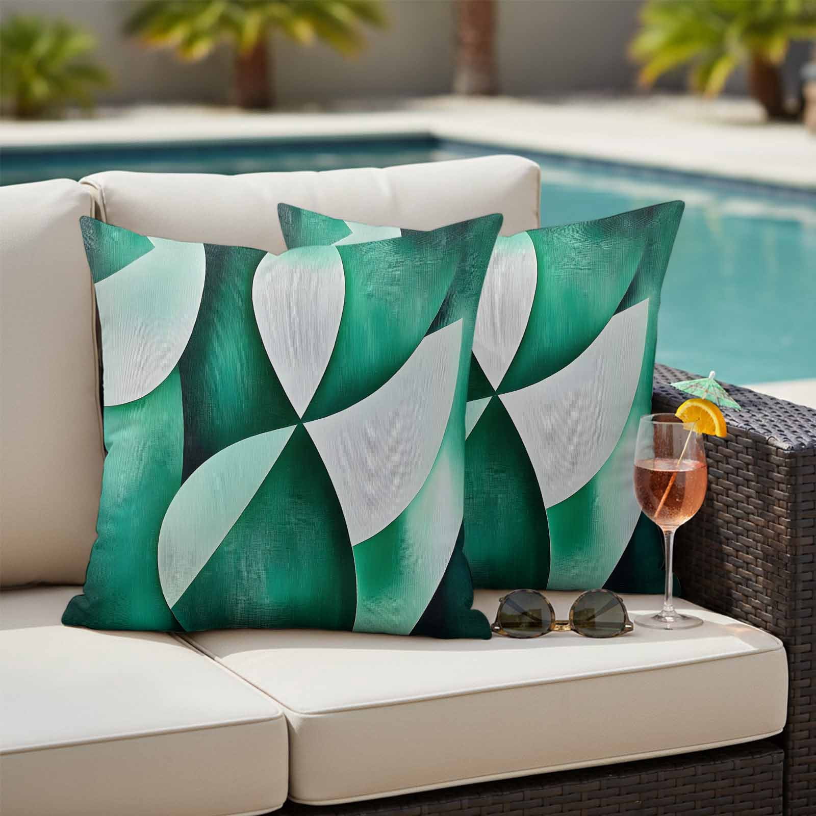 Abstract Stitching Outdoor Throw Pillow Covers Set of 2, Green White ...