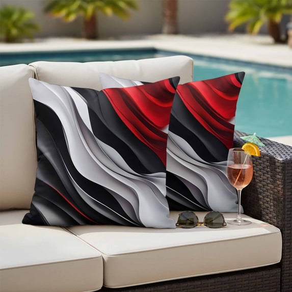 Abstract Stitching Outdoor Throw Pillow Covers Set of 2, Red Black ...