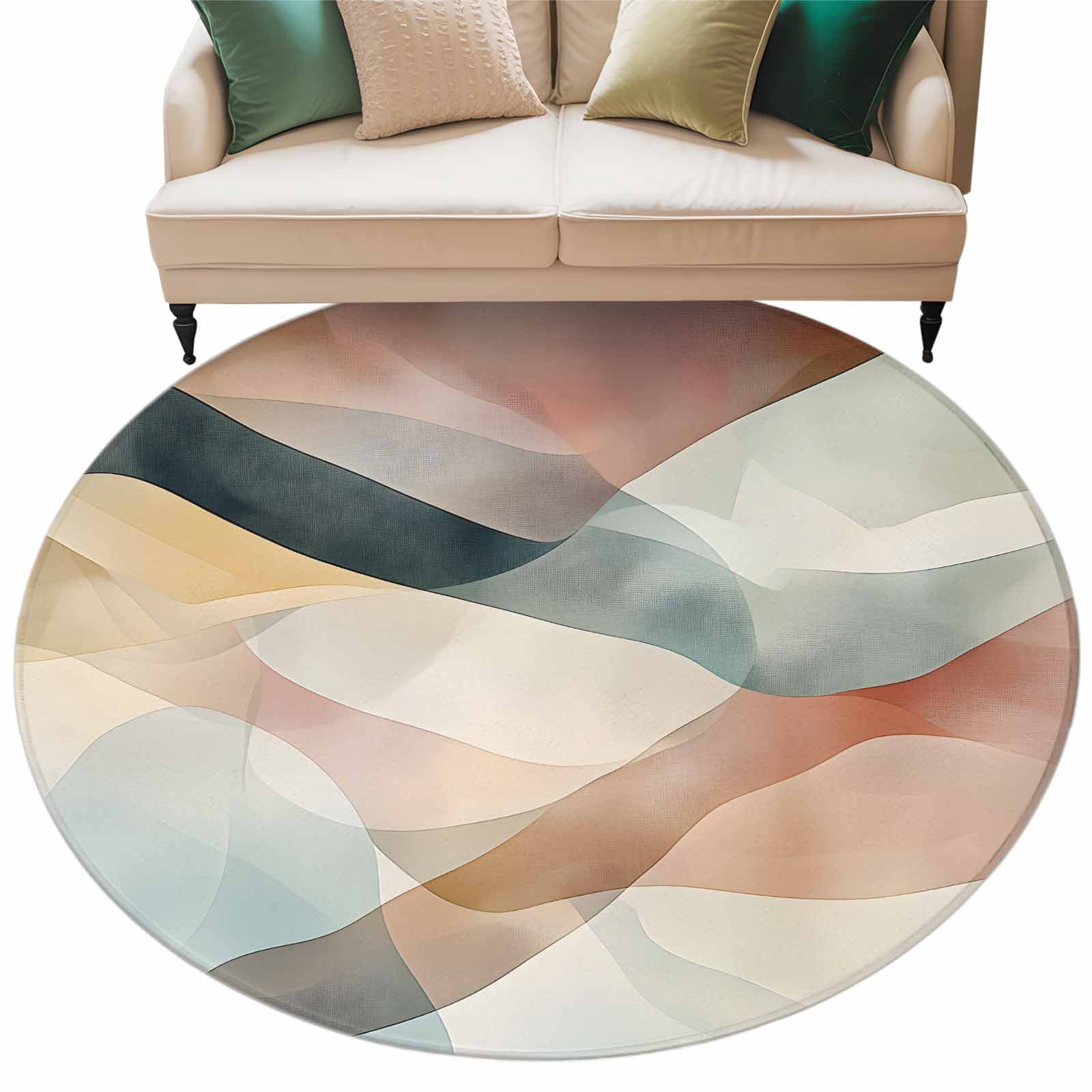 Abstract Stitching Round Area Rug 7ft Blue Brown Water Ripple Non-Slip ...