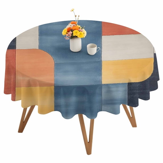 Abstract Stitching Round Tablecloth 54 inches White Orange Blue Fluid ...