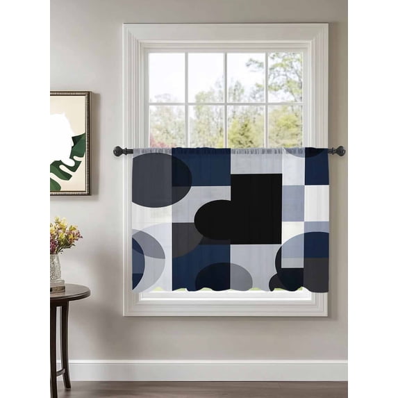 Abstract Stitching Sheer Curtains 45 Inch Long 1 Panel Blue Black ...