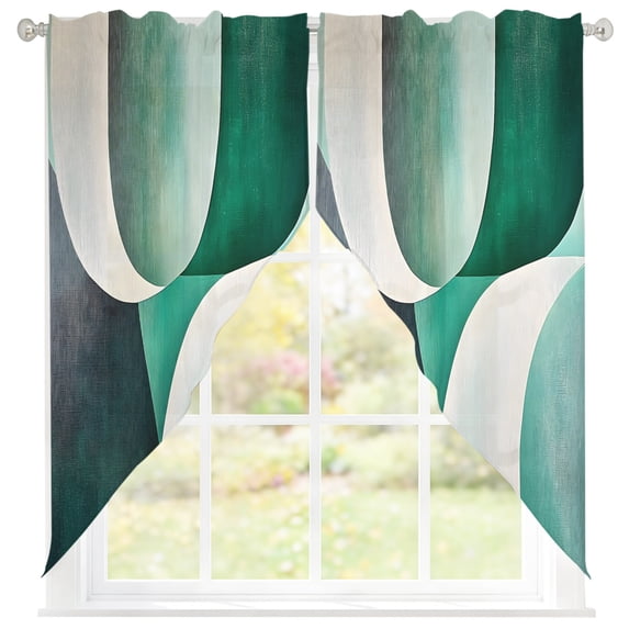 Abstract Stitching Sheer Curtains Swag Valances for Windows Green White ...
