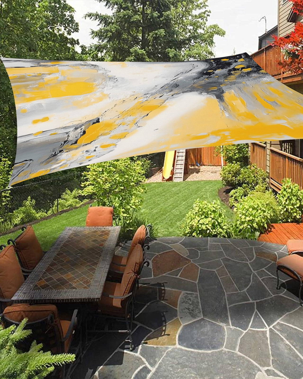 Abstract Stitching Sun Shade Sail 12'X16' Gray Yellow Blend Flow UV ...