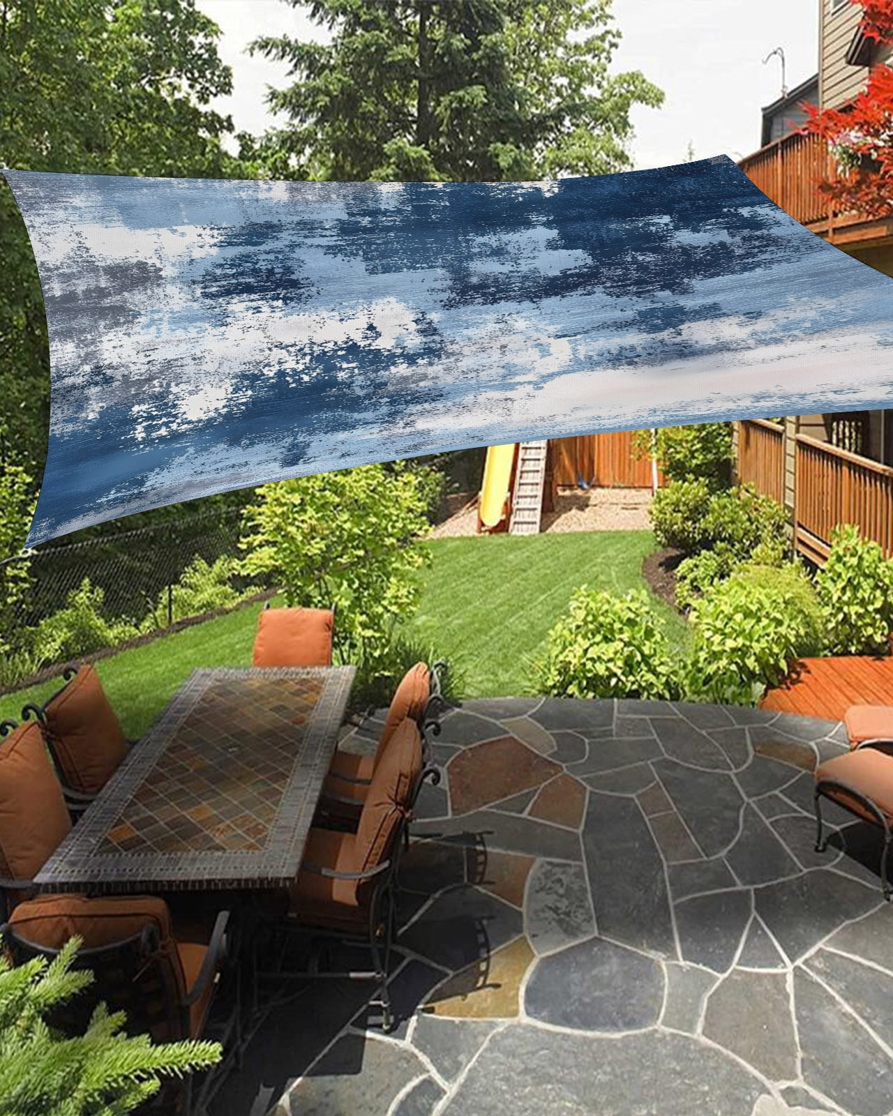 Abstract Stitching Sun Shade Sail 14'X18' White Blue Blend Texture UV ...