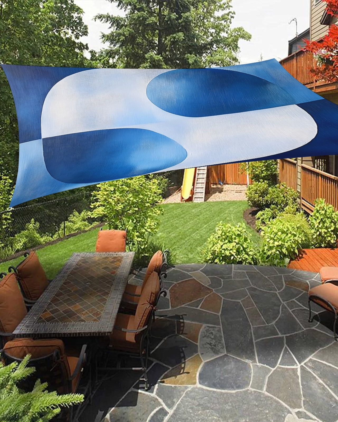 Abstract Stitching Sun Shade Sail 14'X18' White Blue Gradient Geometric ...