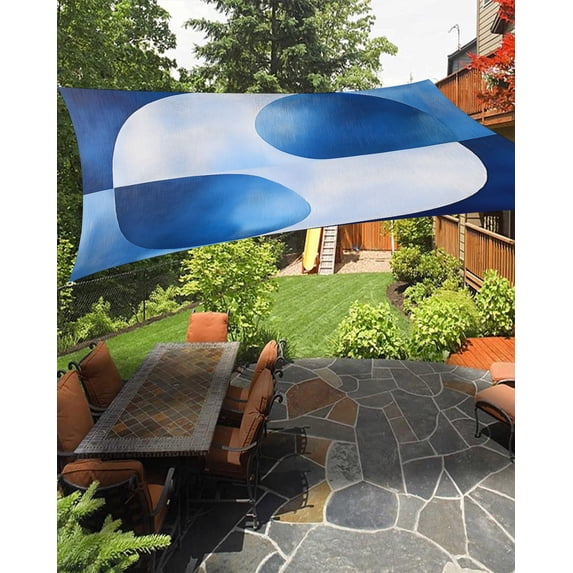 Abstract Stitching Sun Shade Sail 14'X18' White Blue Gradient Geometric ...