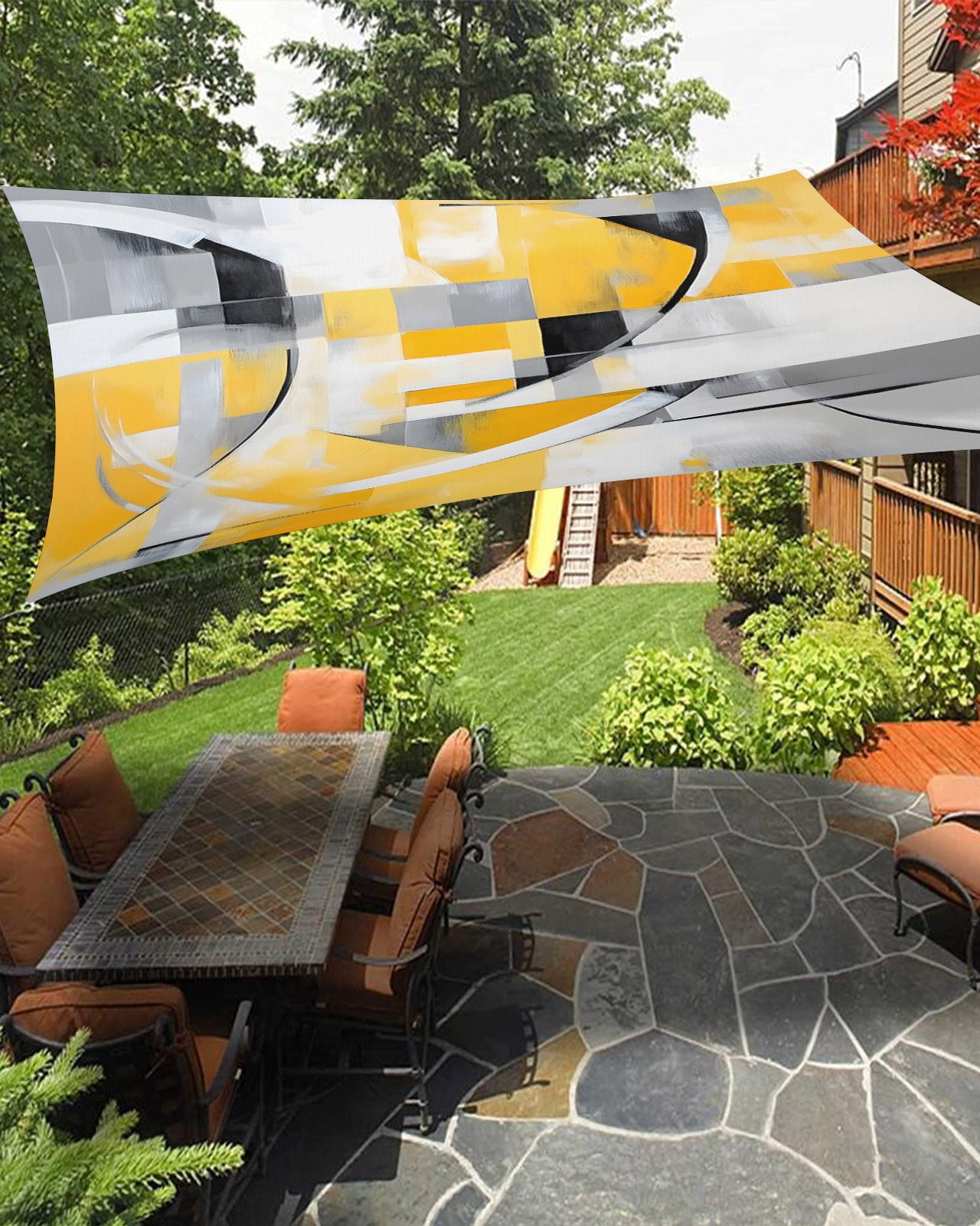 Abstract Stitching Sun Shade Sail 8'X10' Yellow Black Gray Stripe UV ...