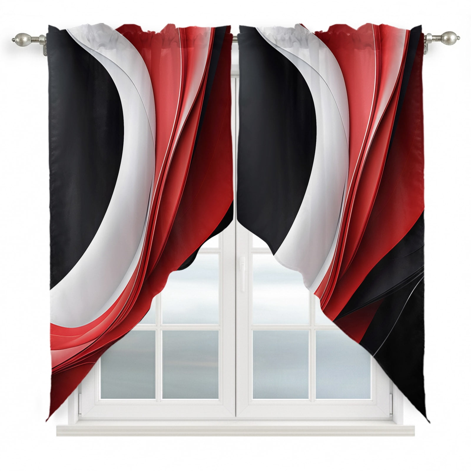 Abstract Stitching Swag Curtain Valance for Window 2 Panels Black Gary ...