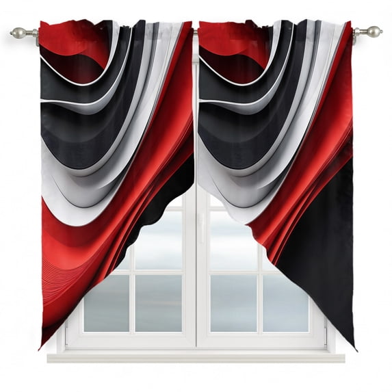 Abstract Stitching Swag Curtain Valance for Window 2 Panels Black Gary ...