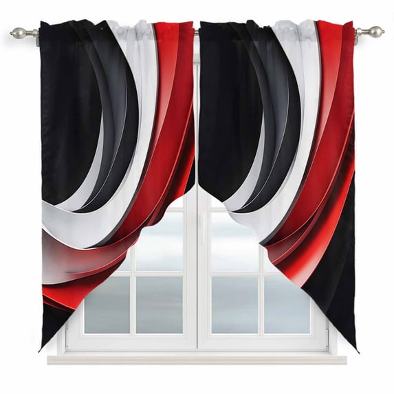 Abstract Stitching Swag Curtain Valance for Window 2 Panels Black Red ...