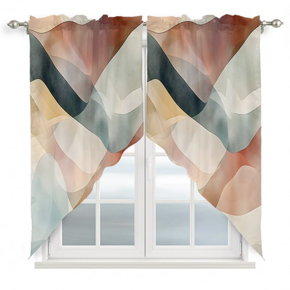 Abstract Stitching Swag Curtain Valance for Window 2 Panels Blue Brown ...