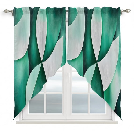 Abstract Stitching Swag Curtain Valance for Window 2 Panels Green White ...