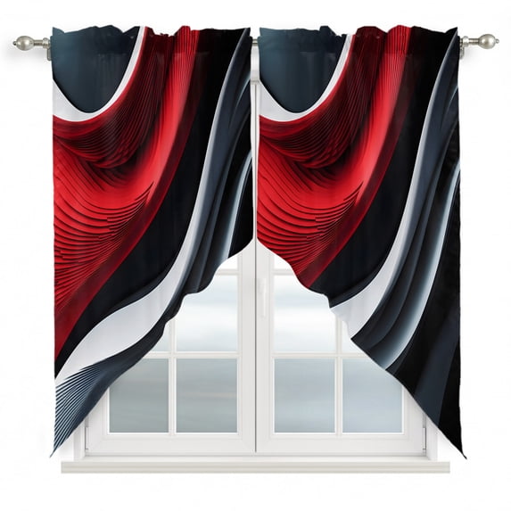 Abstract Stitching Swag Curtain Valance for Window 2 Panels Red Black ...