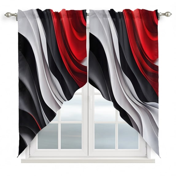 Abstract Stitching Swag Curtain Valance for Window 2 Panels Red Black ...