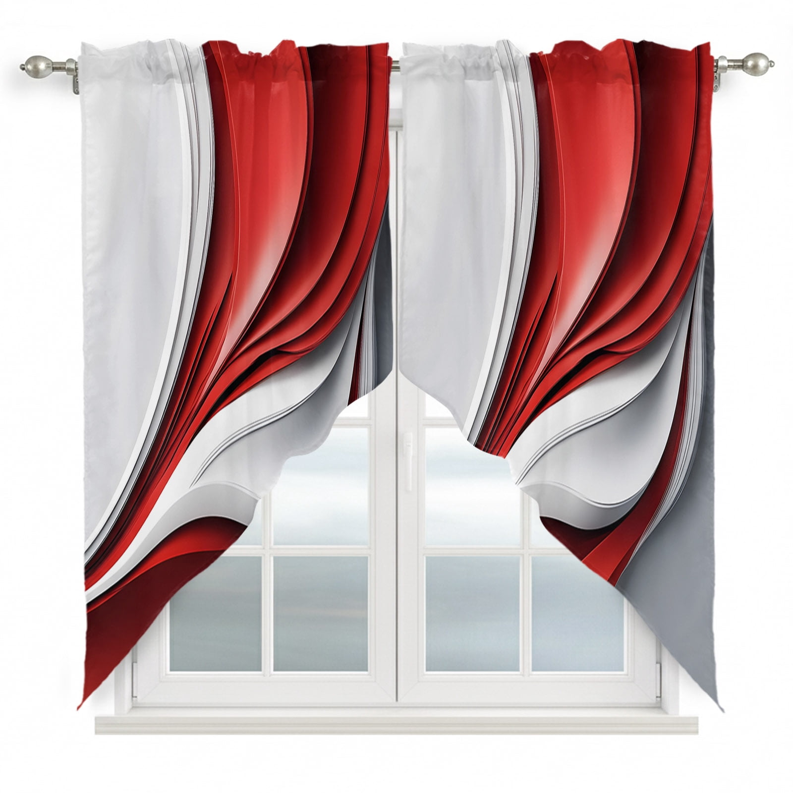 Abstract Stitching Swag Curtain Valance for Window 2 Panels Red White ...