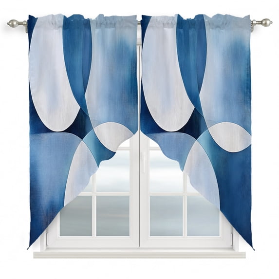 Abstract Stitching Swag Curtain Valance for Window 2 Panels White Blue ...