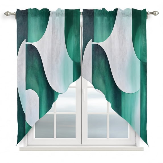 Abstract Stitching Swag Curtain Valance for Window 2 Panels White Green ...