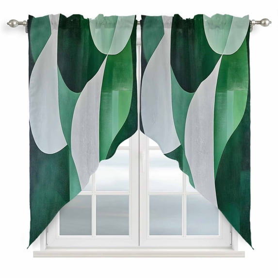 Abstract Stitching Swag Curtain Valance for Window 2 Panels White Green ...