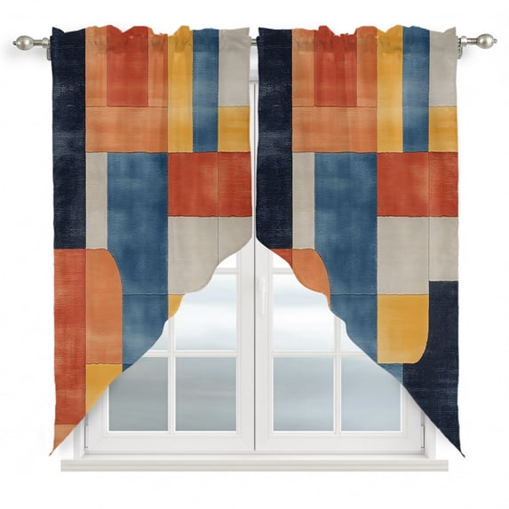 Abstract Stitching Swag Curtain Valance for Window 2 Panels White ...