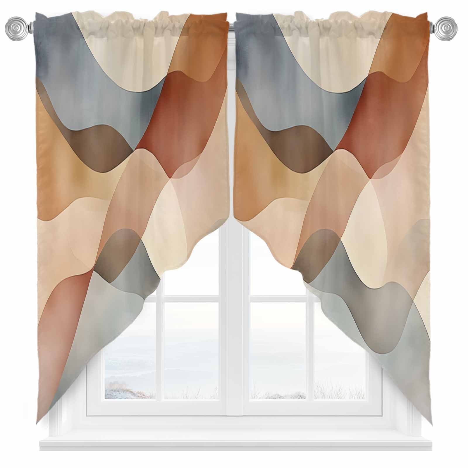 Abstract Stitching Swag Curtain Valance for Windows, Brown Blue ...