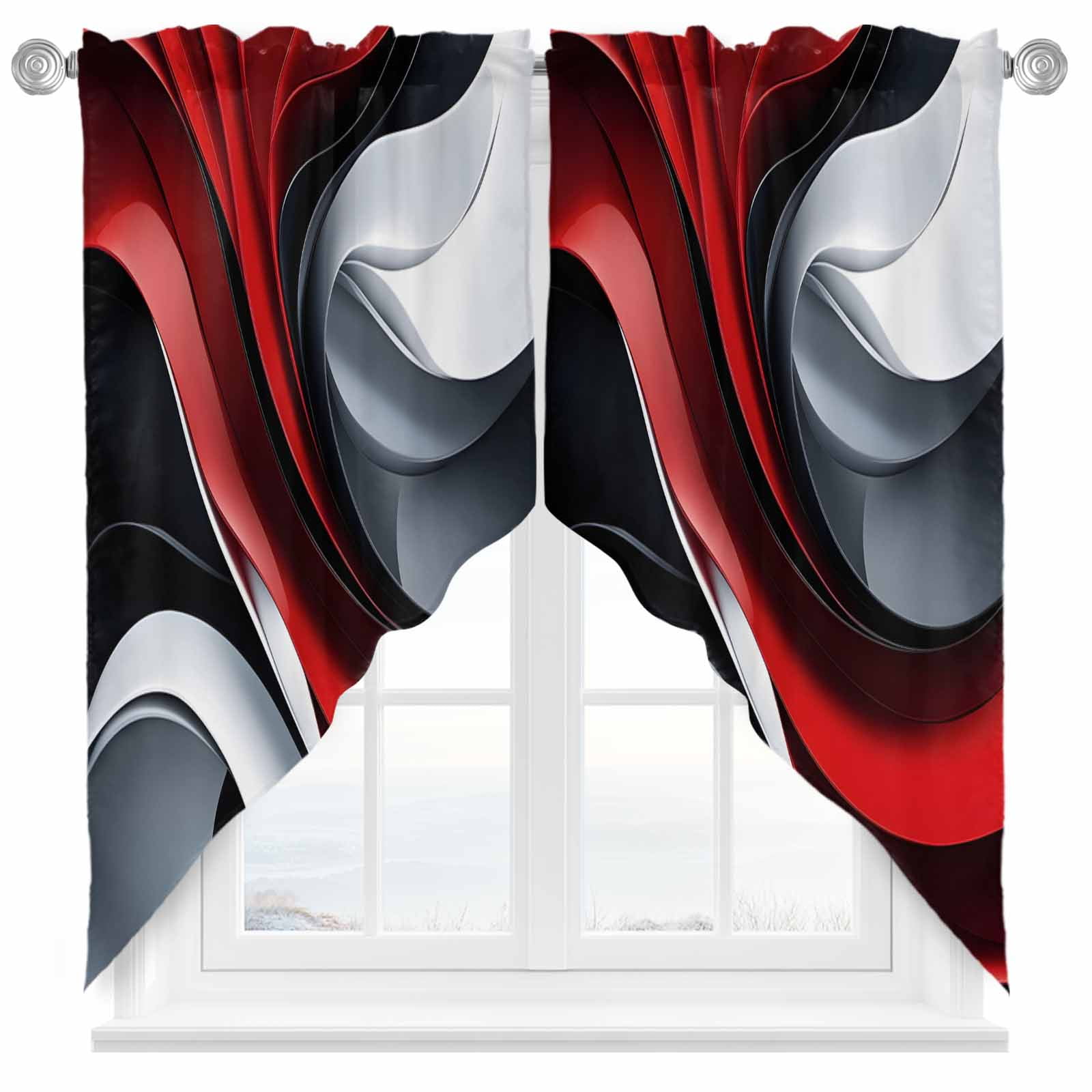 Abstract Stitching Swag Curtain Valance for Windows, Red Black White ...