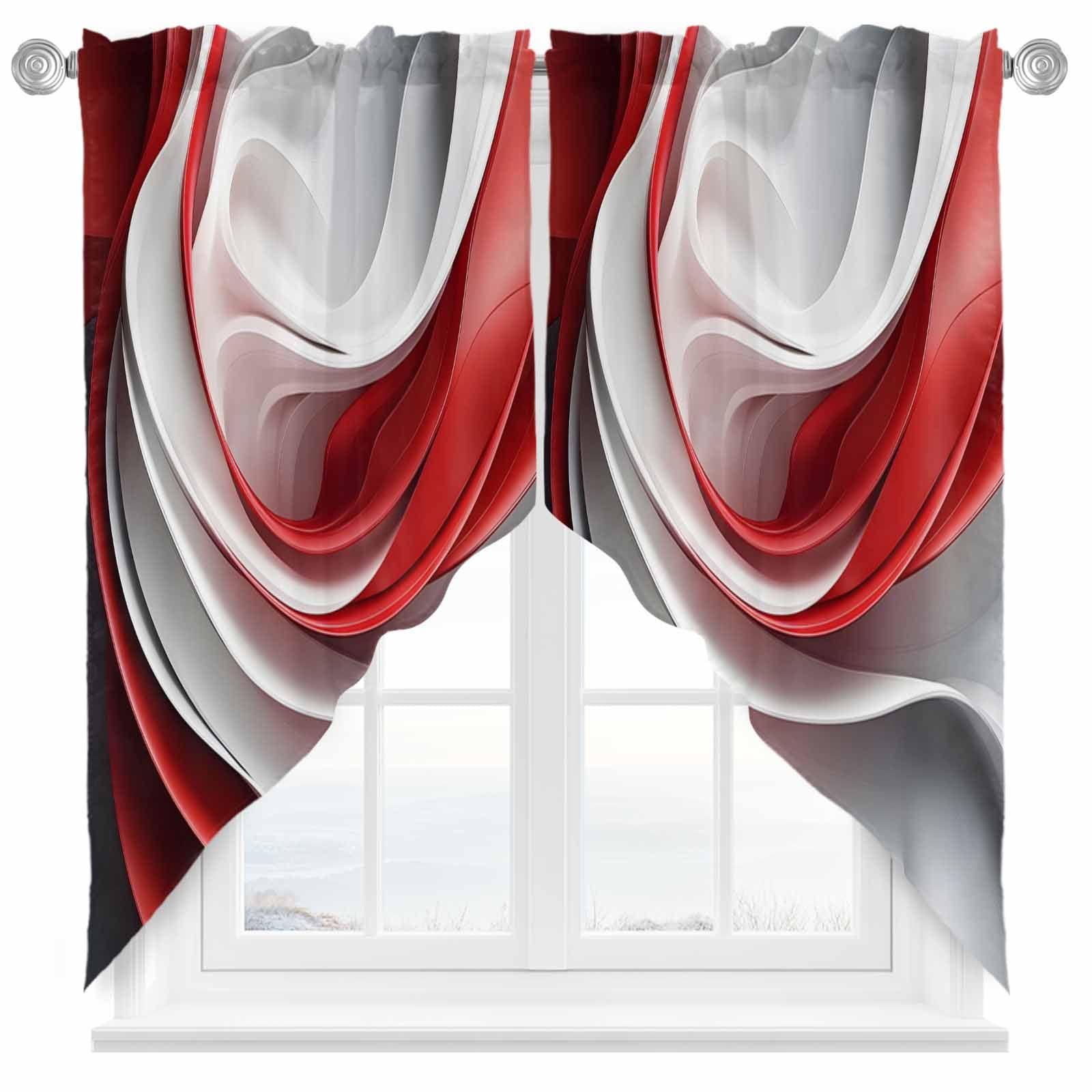 Abstract Stitching Swag Curtain Valance for Windows, Red Gary Black ...