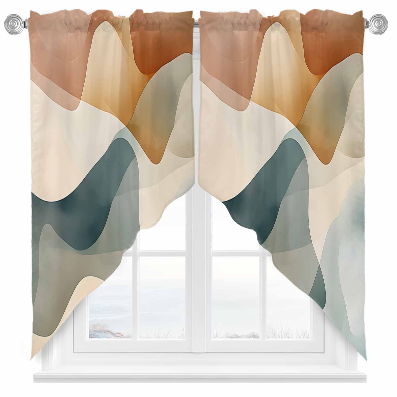 Abstract Stitching Swag Curtain Valance for Windows, Retro Brown Blue ...