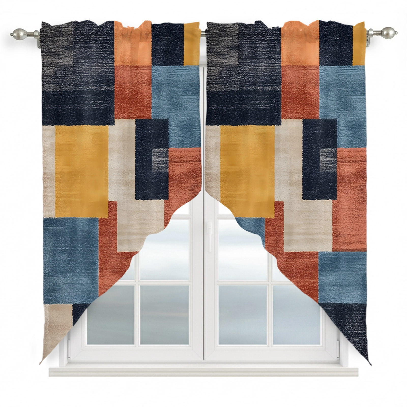 Abstract Stitching Swag Valances for Windows 63 inches Long, Blue White ...