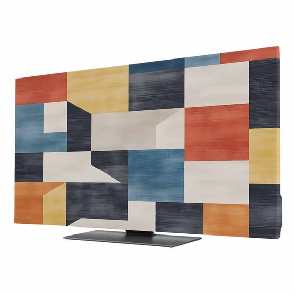 Abstract Stitching TV Dust Cover 50 Inch, White Orange Blue Stripe Art ...