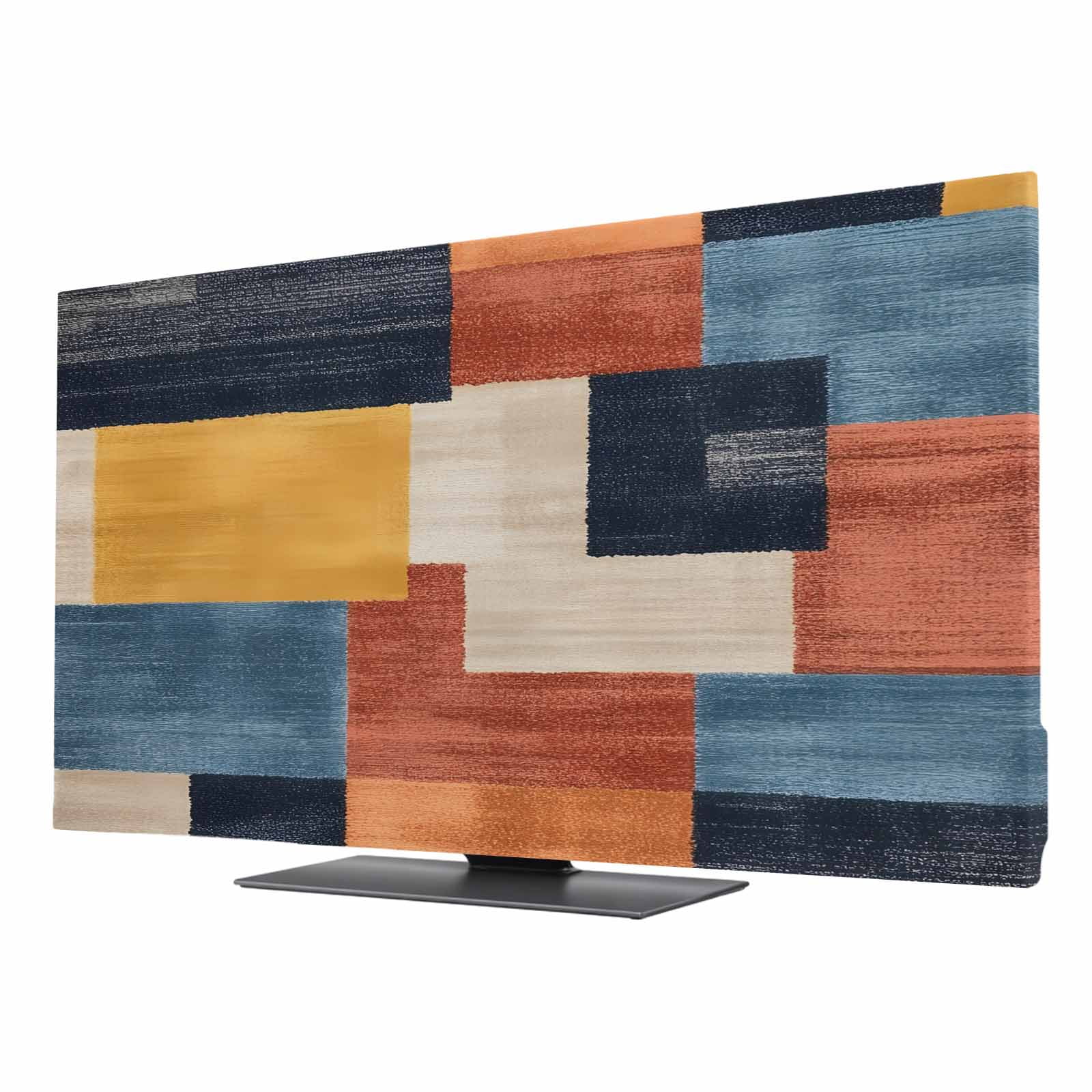 Abstract Stitching TV Dust Cover 85 Inch, Blue White Orange Fluid Wash ...