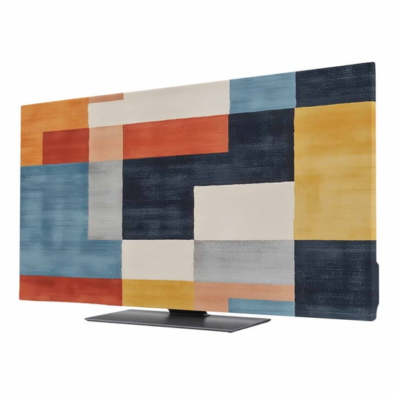 Abstract Stitching TV Dust Cover 85 Inch, White Yellow Blue Stripe Art ...