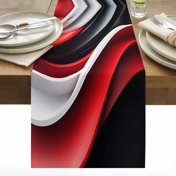 Abstract Stitching Table Runner 13x108 inch Gary Red Black Water Ripple ...