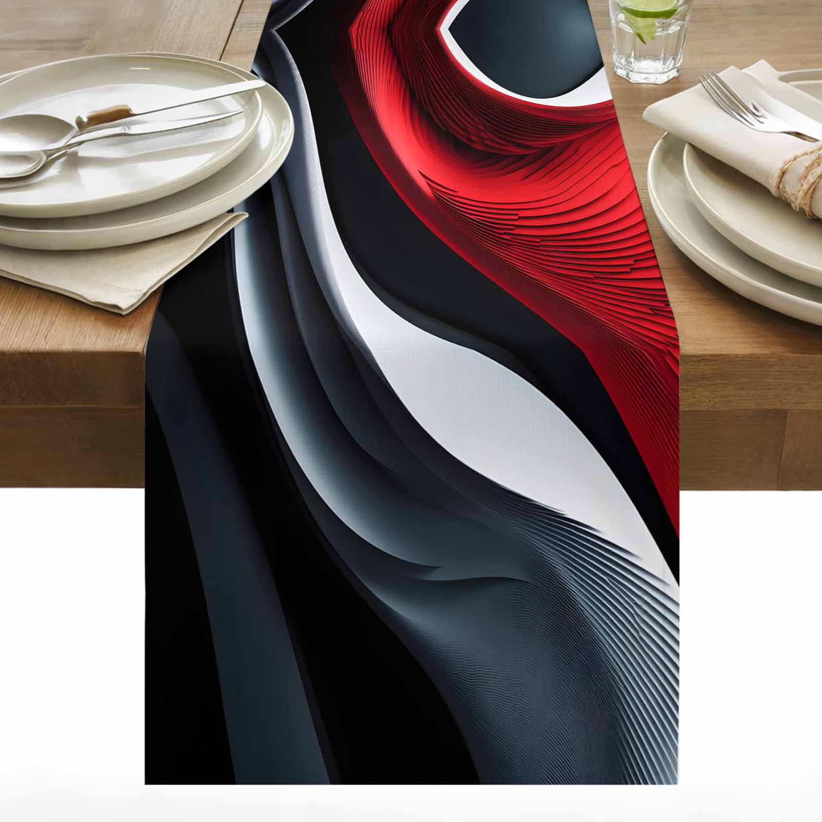 Abstract Stitching Table Runner 13x108 inch Red Black Gary Water Ripple ...