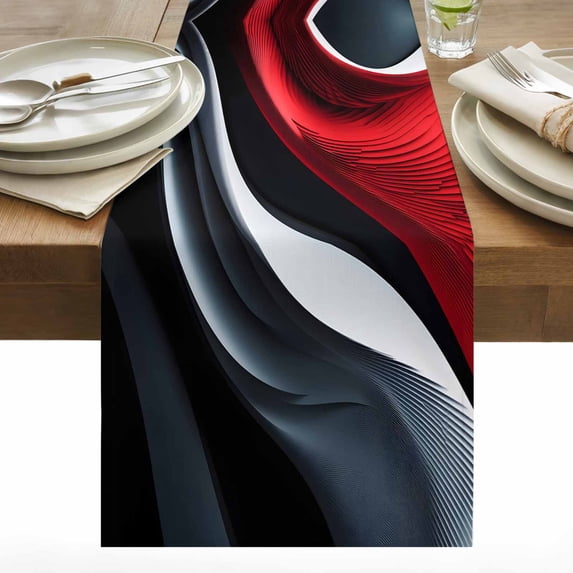 Abstract Stitching Table Runner 13x108 inch Red Black Gary Water Ripple ...
