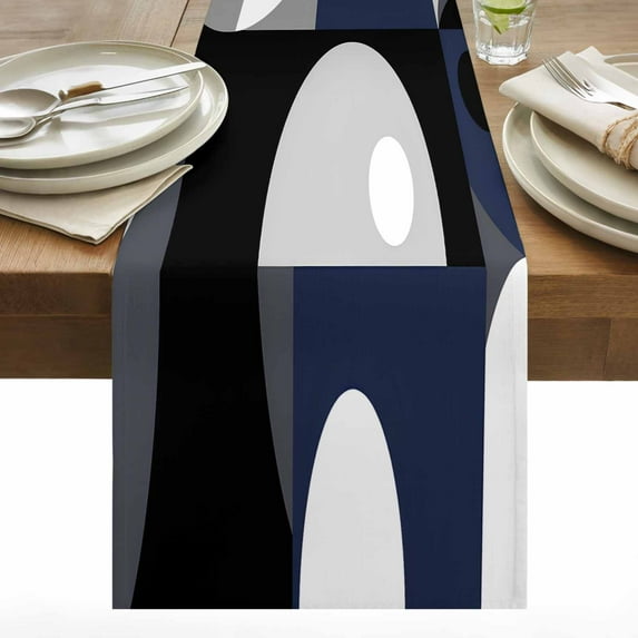 Abstract Stitching Table Runner 13x108 inch Visual Art Blue Black ...