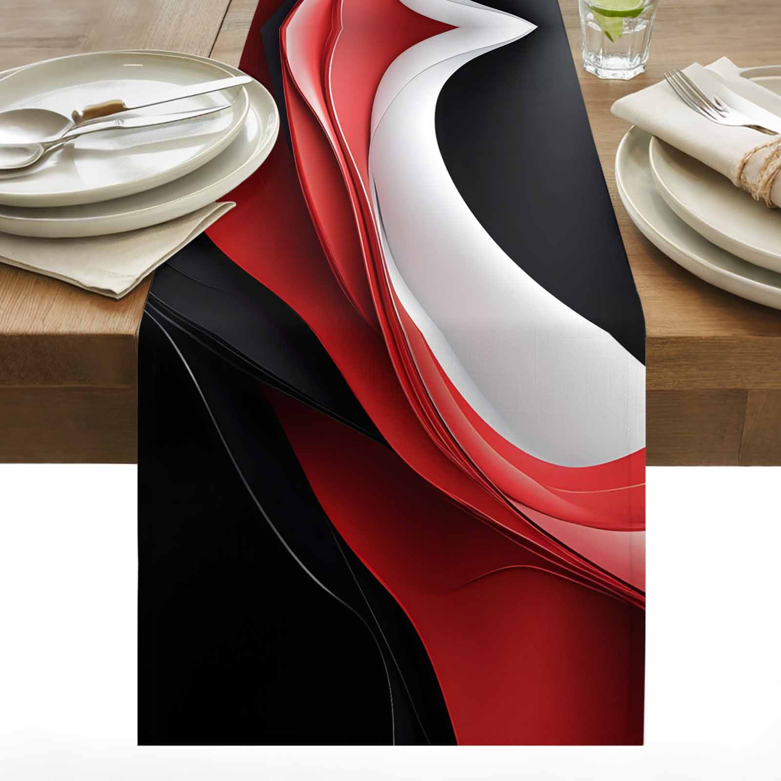 Abstract Stitching Table Runner 13x120 inch Black Gary Red Water Ripple ...