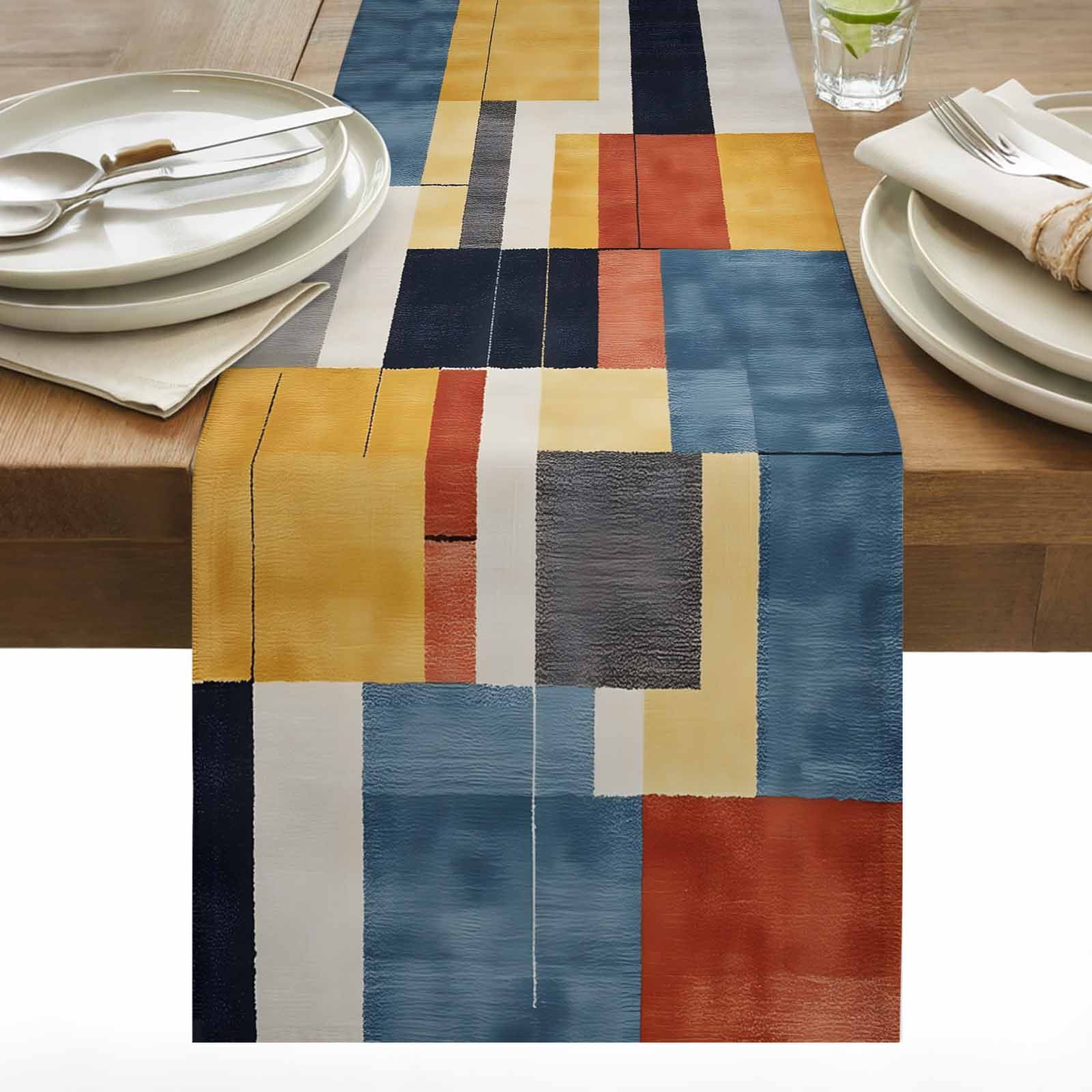 Abstract Stitching Table Runner 13x120 inch Orange White Blue Stripe ...