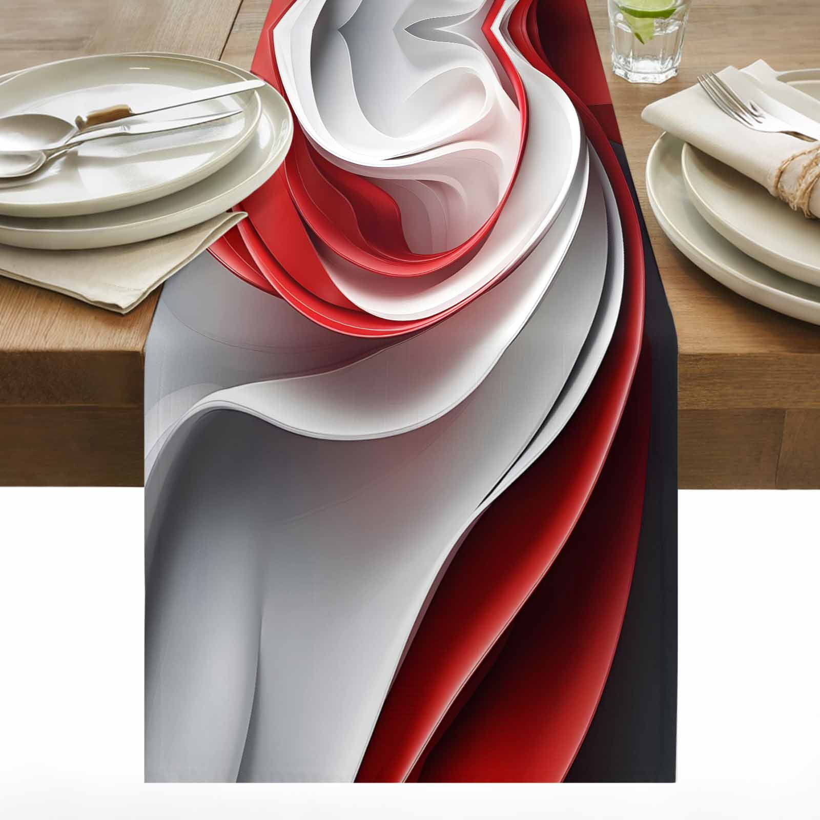 Abstract Stitching Table Runner 13x120 inch Red Gary Black Water Ripple ...