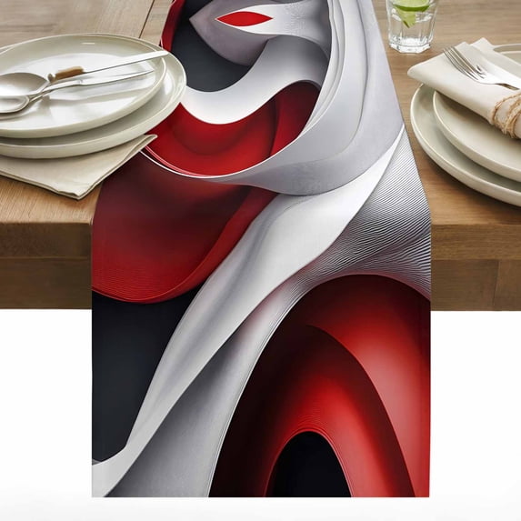 Abstract Stitching Table Runner 13x120 inch Red White Black Water ...