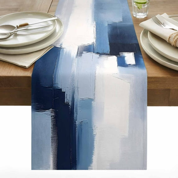 Abstract Stitching Table Runner 13x36 inch Blue White Geometric Texture ...