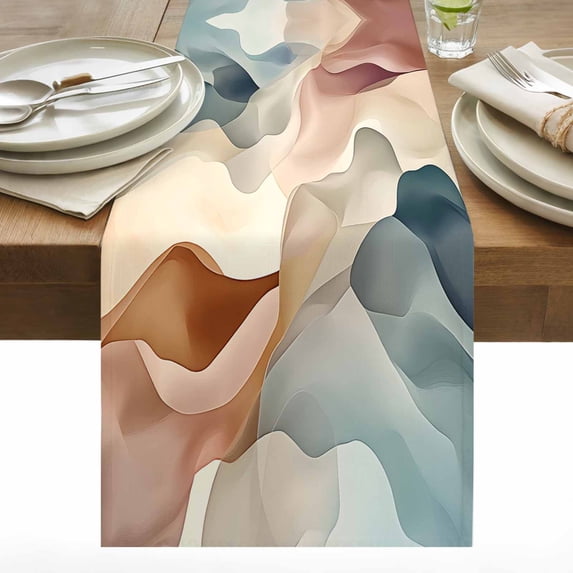 Abstract Stitching Table Runner 13x36 inch Brown Blue Water Ripple ...