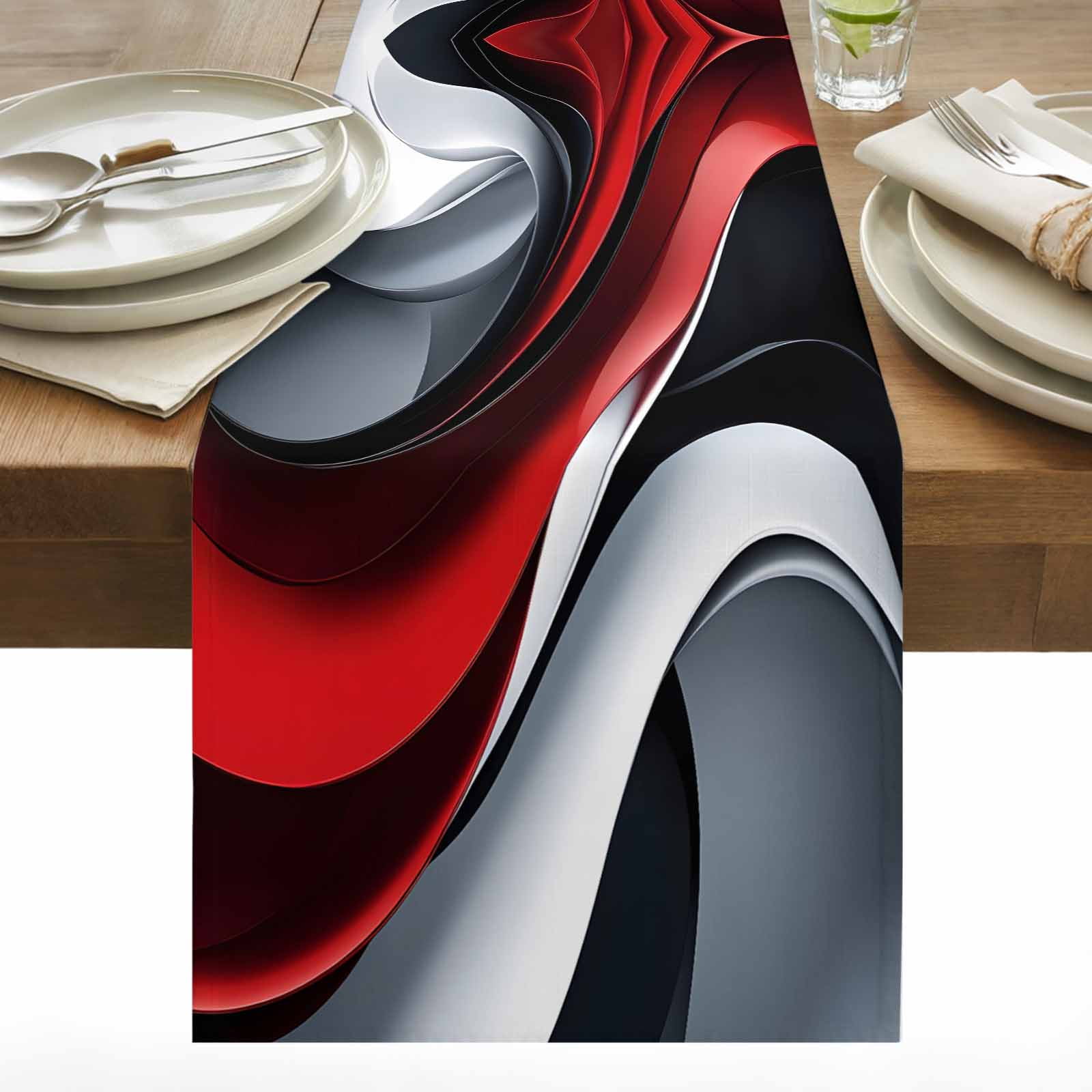 Abstract Stitching Table Runner 13x36 inch Red Black White Water Ripple ...