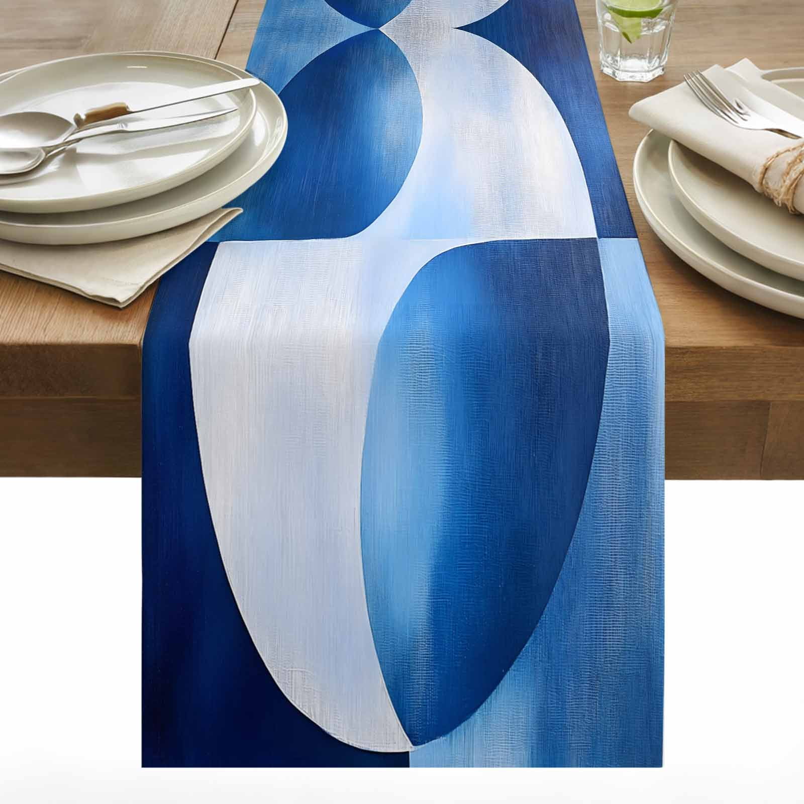 Abstract Stitching Table Runner 13x36 inch White Blue Gradient ...