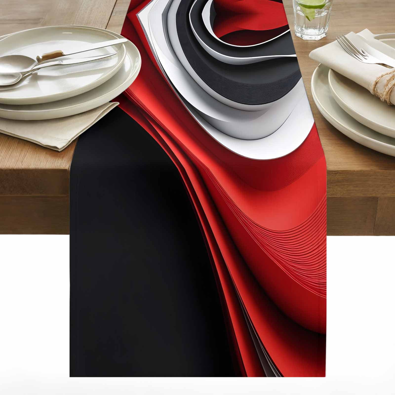 Abstract Stitching Table Runner 13x48 inch Black Gary Red Water Ripple ...