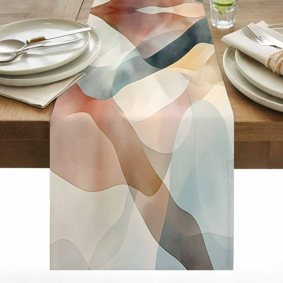 Abstract Stitching Table Runner 13x60 inch Blue Brown Water Ripple ...