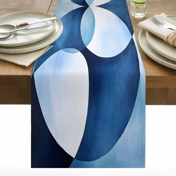 Abstract Stitching Table Runner 13x72 inch Blue White Gradient Circular ...