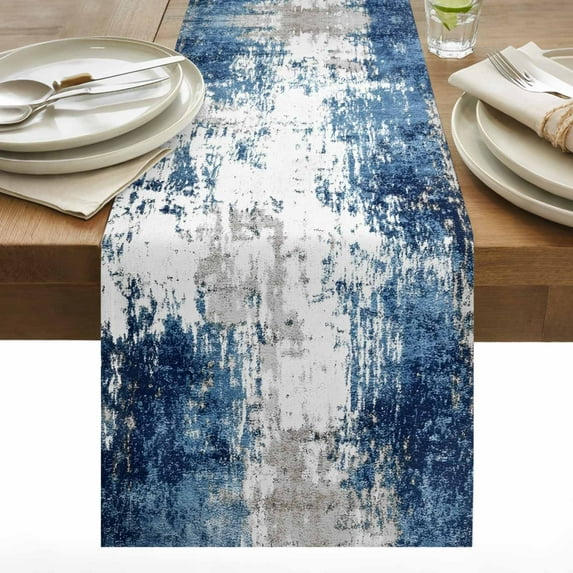 Abstract Stitching Table Runner 13x72 inch Gray Blue Mottled Texture ...